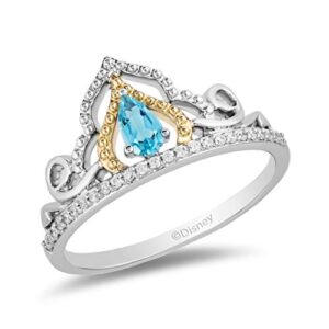 jewelili enchanted disney fine jewelry sterling silver and 10k yellow gold with 1/10 cttw swiss blue topaz jasmine ring, size 5