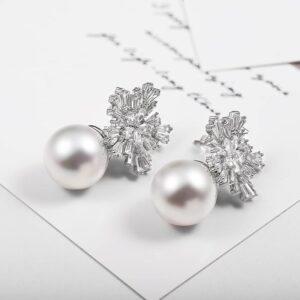 Silver Zirconia Earrings with White Pearl Style Stone - Soho Jewelry - Accessory for Women - Includes Gift Box