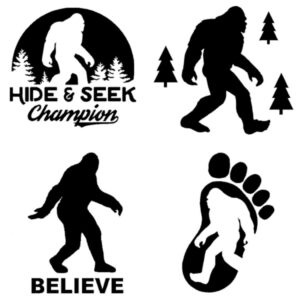 sasquatch, bigfoot, hide and seek champion decals (black, large ~5")