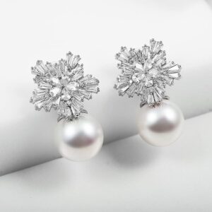 Silver Zirconia Earrings with White Pearl Style Stone - Soho Jewelry - Accessory for Women - Includes Gift Box