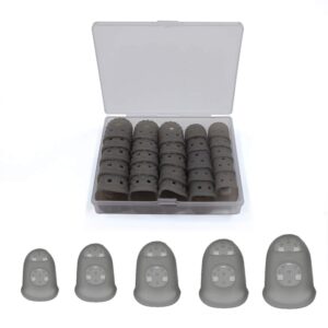 5 sizes guitar fingertip protector with compact box, premium silicone guitar finger guards, non-slip breathable fingertip protection covers caps for guitar, sewing, string instruments (grey)