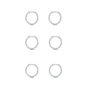 925 sterling silver small hoop earrings - 14k white gold plated silver hoop earrings | tiny endless huggie hoop earring cartilage earrings for women men(3 pairs 6mm)