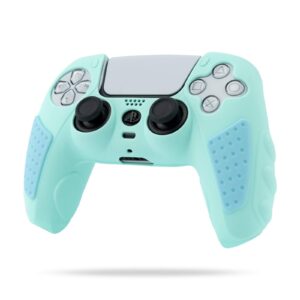 geekshare ps5 controller skin anti-slip silicone skin protective cover case for playstation 5 dualsense wireless controller smooth touching sense, blue & green