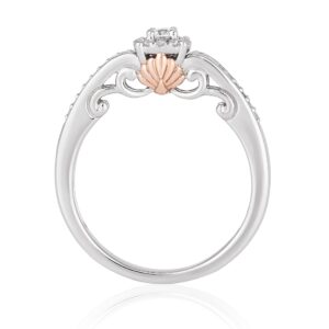 Jewelili Enchanted Disney Fine Jewelry 14K White Gold and Rose Gold 1/5 Cttw Diamond Ariel Shell Promise Ring Size 9