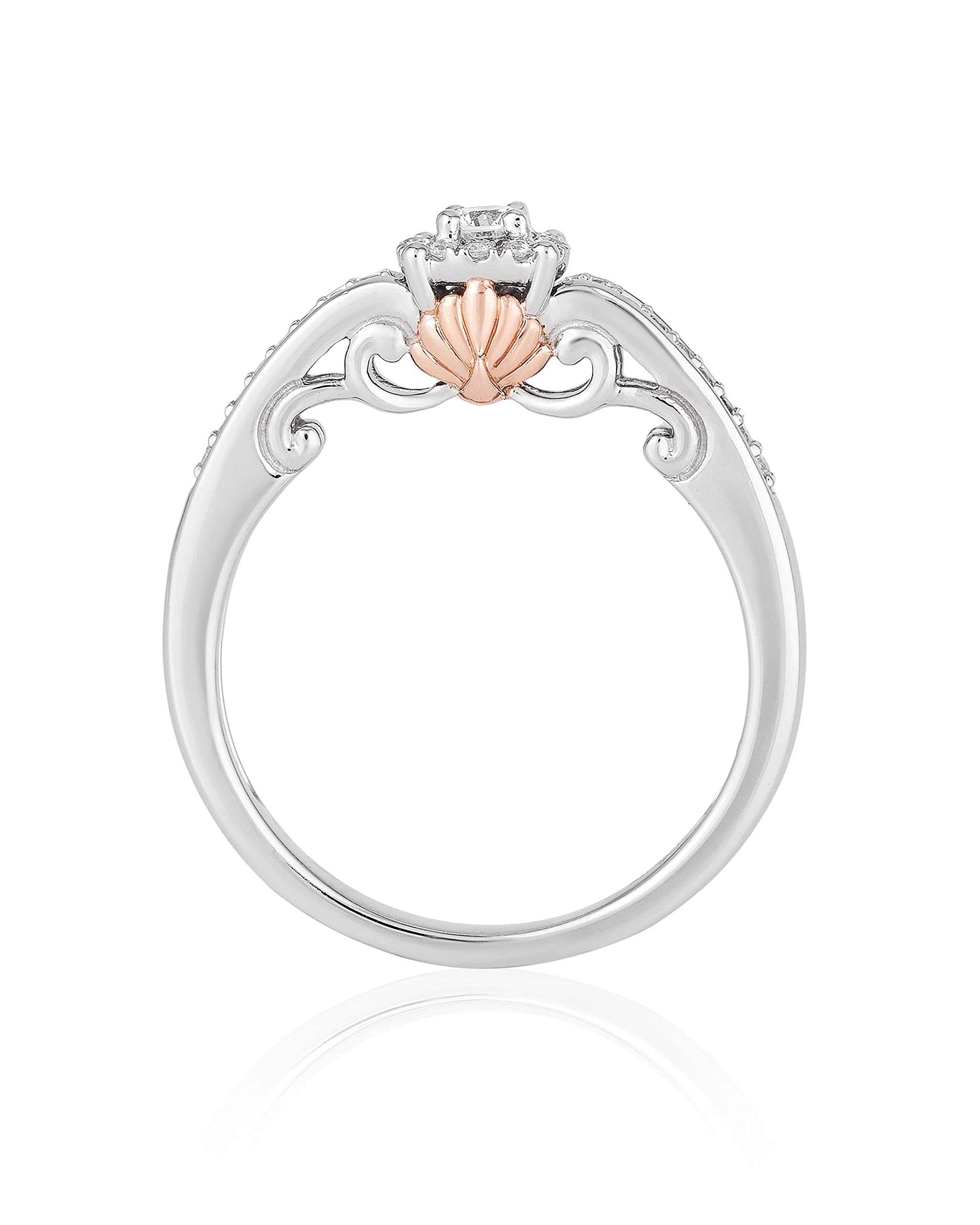 Jewelili Enchanted Disney Fine Jewelry 14K White Gold and Rose Gold 1/5 Cttw Diamond Ariel Shell Promise Ring Size 9