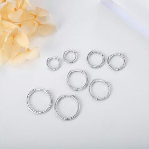 925 Sterling Silver Small Hoop Earrings - 14K White Gold Plated Silver Hoop Earrings | Tiny Endless Huggie Hoop Earring Cartilage Earrings for Women Men(3 pairs 6mm)