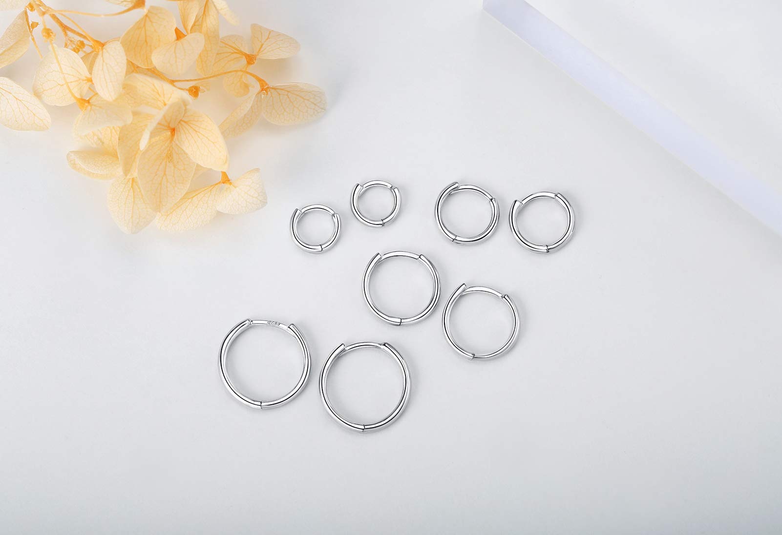 925 Sterling Silver Small Hoop Earrings - 14K White Gold Plated Silver Hoop Earrings | Tiny Endless Huggie Hoop Earring Cartilage Earrings for Women Men(3 pairs 6mm)