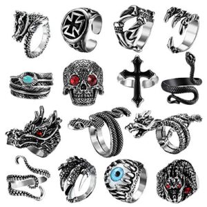 jstyle 15pcs vintage punk rings for men women snake ring dragon open rings set knuckle stacking ring boho finger rings