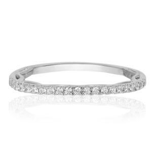 jewelili enchanted disney fine jewelry 14k white gold 1/6 cttw diamond cinderella bridal band, size 5