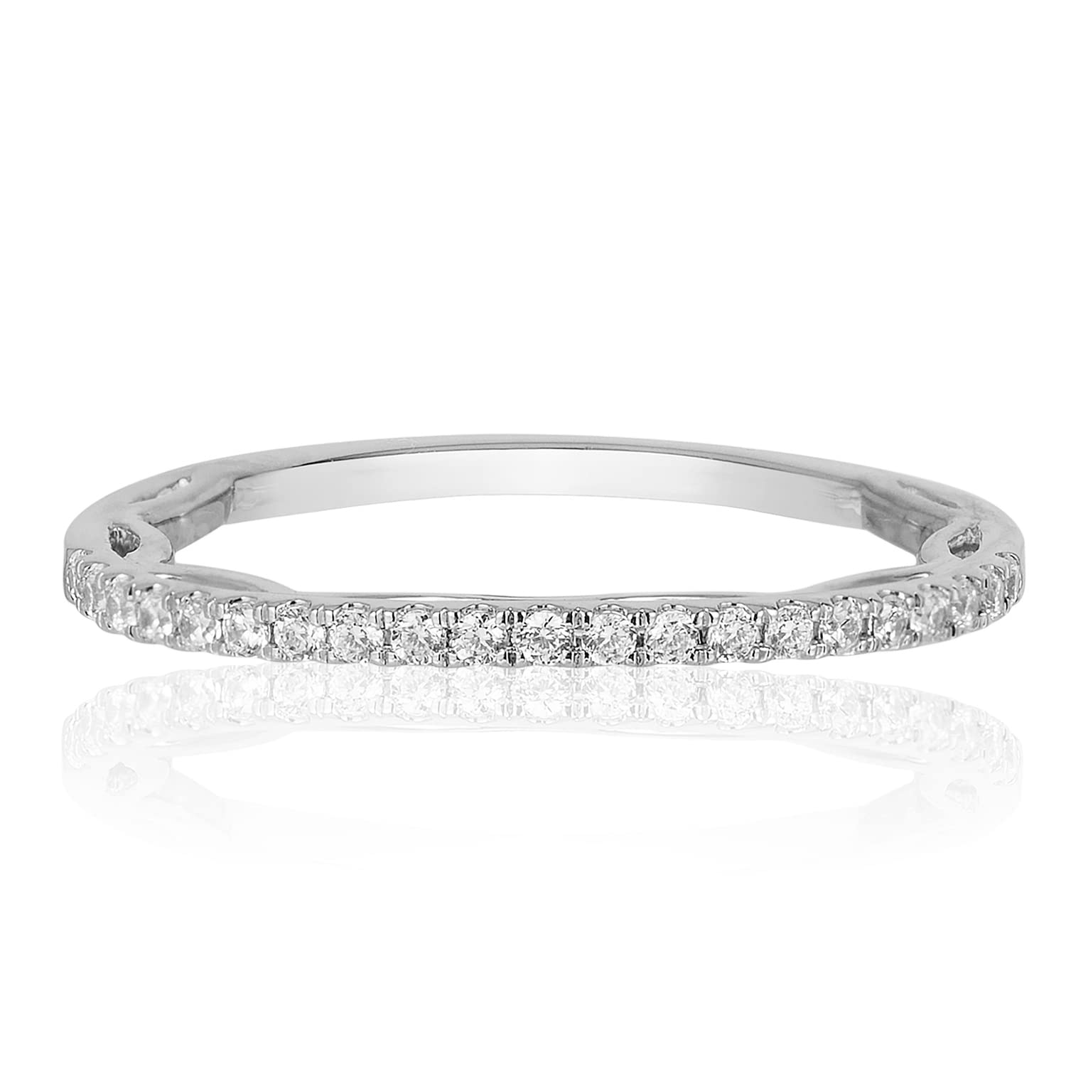 Jewelili Enchanted Disney Fine Jewelry 14K White Gold 1/6 Cttw Diamond Cinderella Bridal Band, Size 5