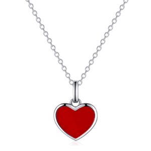 idasany dainty necklaces for women girlfriend wife, sterling silver tiny red heart necklace charm layered pendant for valentines day anniversary birthday