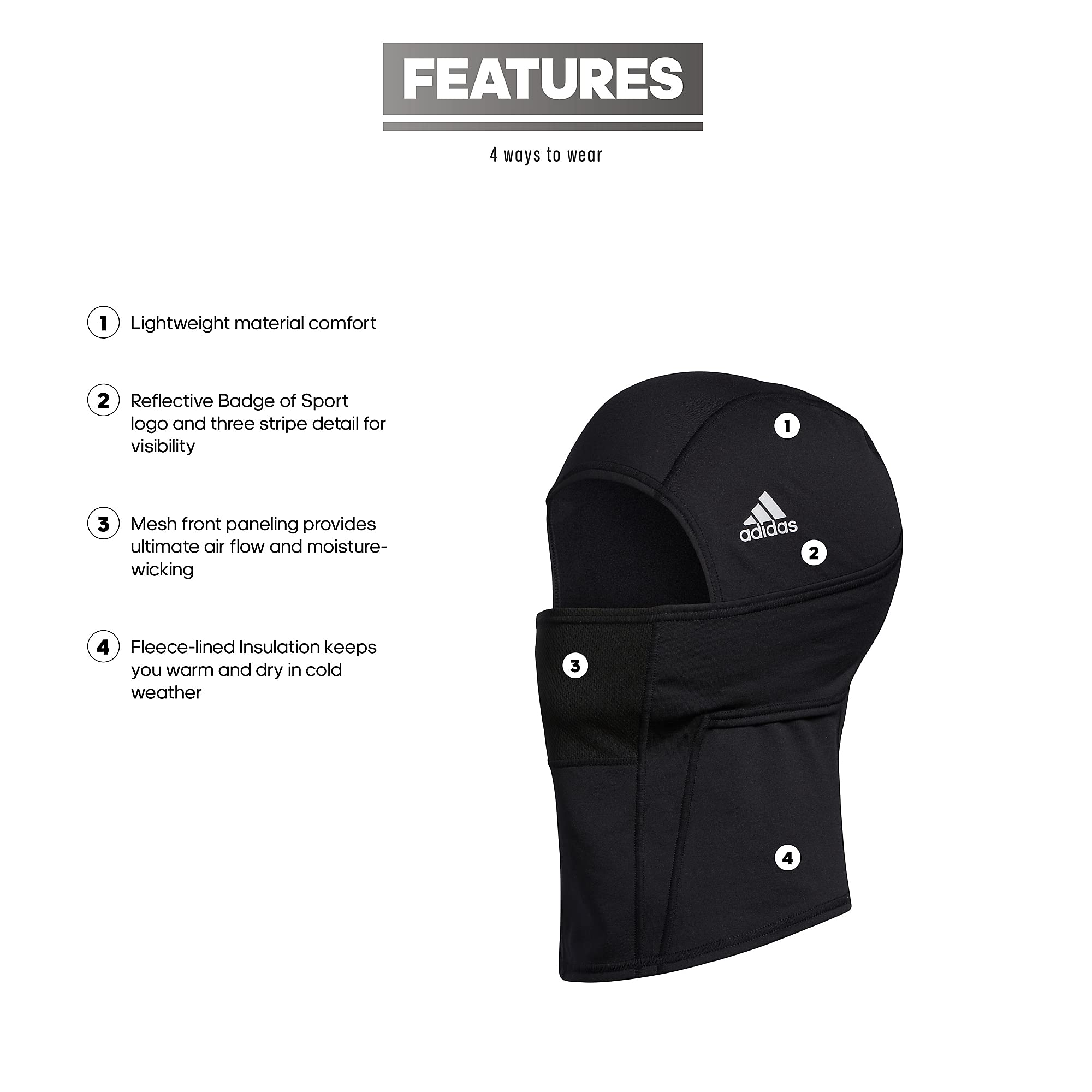 adidas Alphaskin Balaclava, Black, One Size