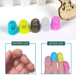 5 Sizes Guitar Fingertip Protector With Compact Box, Premium Silicone Guitar Finger Guards, Non-Slip Breathable Fingertip Protection Covers Caps for Guitar, Sewing, String Instruments (Grey)