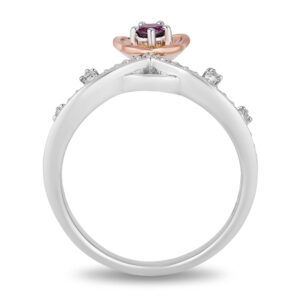 Jewelili Enchanted Disney Fine Jewelry 14K Rose Gold over Sterling Silver 1/7 CTTW Diamond and Rhodolite Garnet Mulan Tiara Ring Size 9