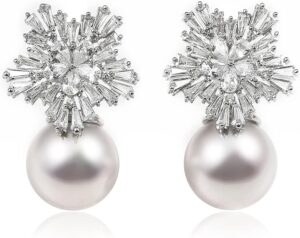 silver zirconia earrings with white pearl style stone - soho jewelry - accessory for women - includes gift box