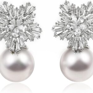 Silver Zirconia Earrings with White Pearl Style Stone - Soho Jewelry - Accessory for Women - Includes Gift Box