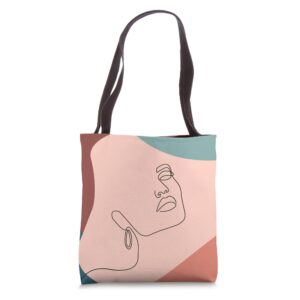 aesthetic minimalistic drawing female face abstract line art tote bag