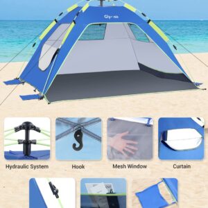 Glymnis Pop Up Beach Tent Sun Shade Shelter for 4 Person with UPF 50+ Easy Setup, 3 Ventilation Windows, Extended Floor Family Instant Beach Tent