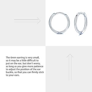 925 Sterling Silver Small Hoop Earrings - 14K White Gold Plated Silver Hoop Earrings | Tiny Endless Huggie Hoop Earring Cartilage Earrings for Women Men(3 pairs 6mm)