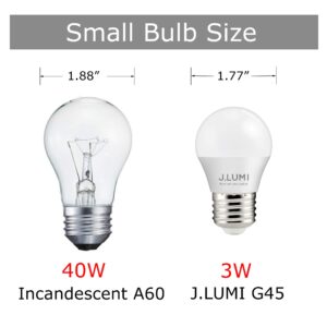 J.LUMI BPC4503 LED Light Bulbs 3W (25 Watt Equivalent), G40 Light Bulbs, 3000K Warm, E26 Base, LED Bulbs for Bed Side Lamps, Refrigerator, NOT DIMMABLE (Pack of 2)