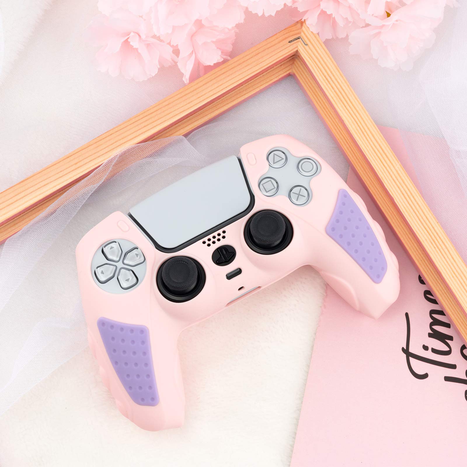 GeekShare PS5 Controller Skin Anti-Slip Silicone Skin Protective Cover Case for Playstation 5 DualSense Wireless Controller Smooth Touching Sense, Pink & Purple