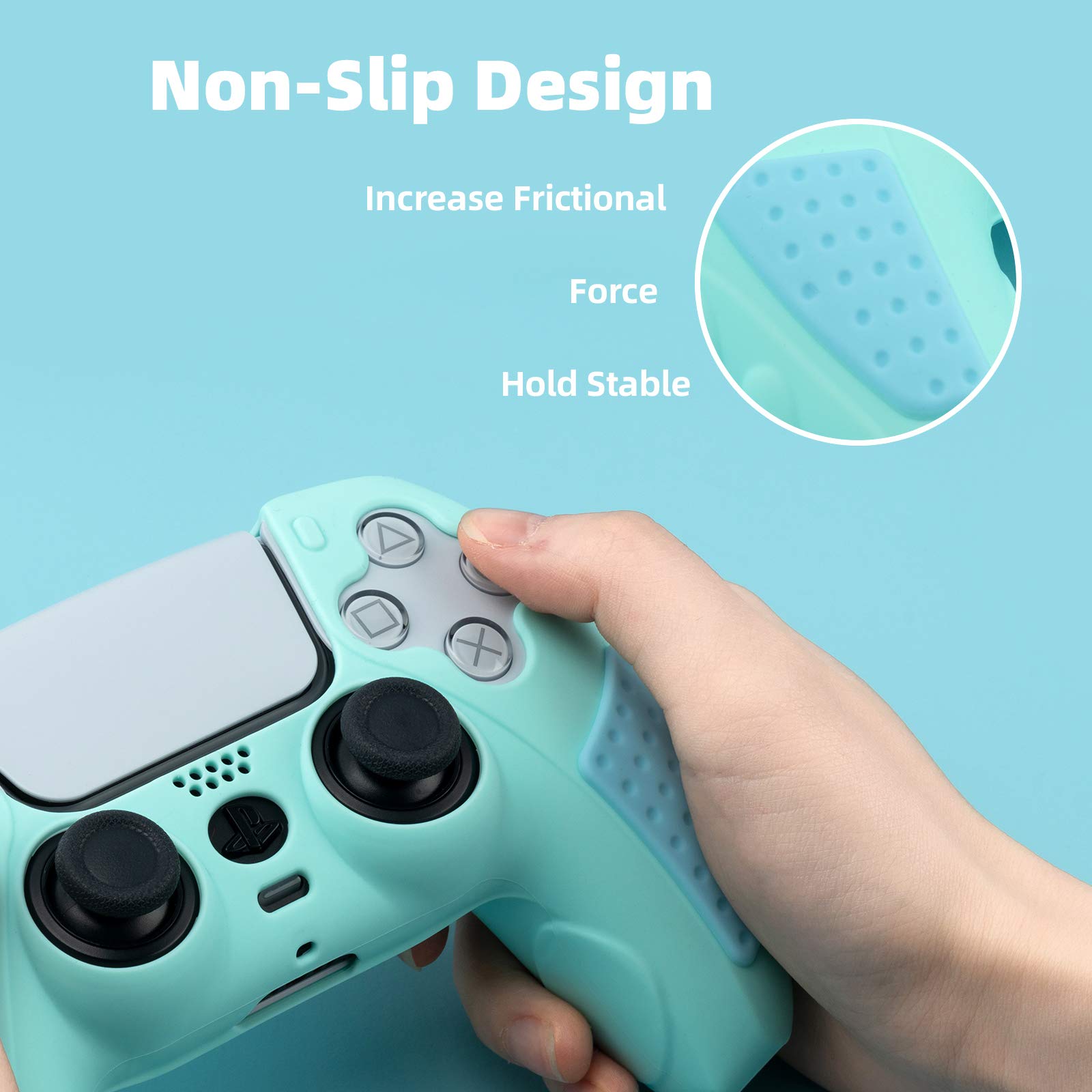 GeekShare PS5 Controller Skin Anti-Slip Silicone Skin Protective Cover Case for Playstation 5 DualSense Wireless Controller Smooth Touching Sense, Blue & Green