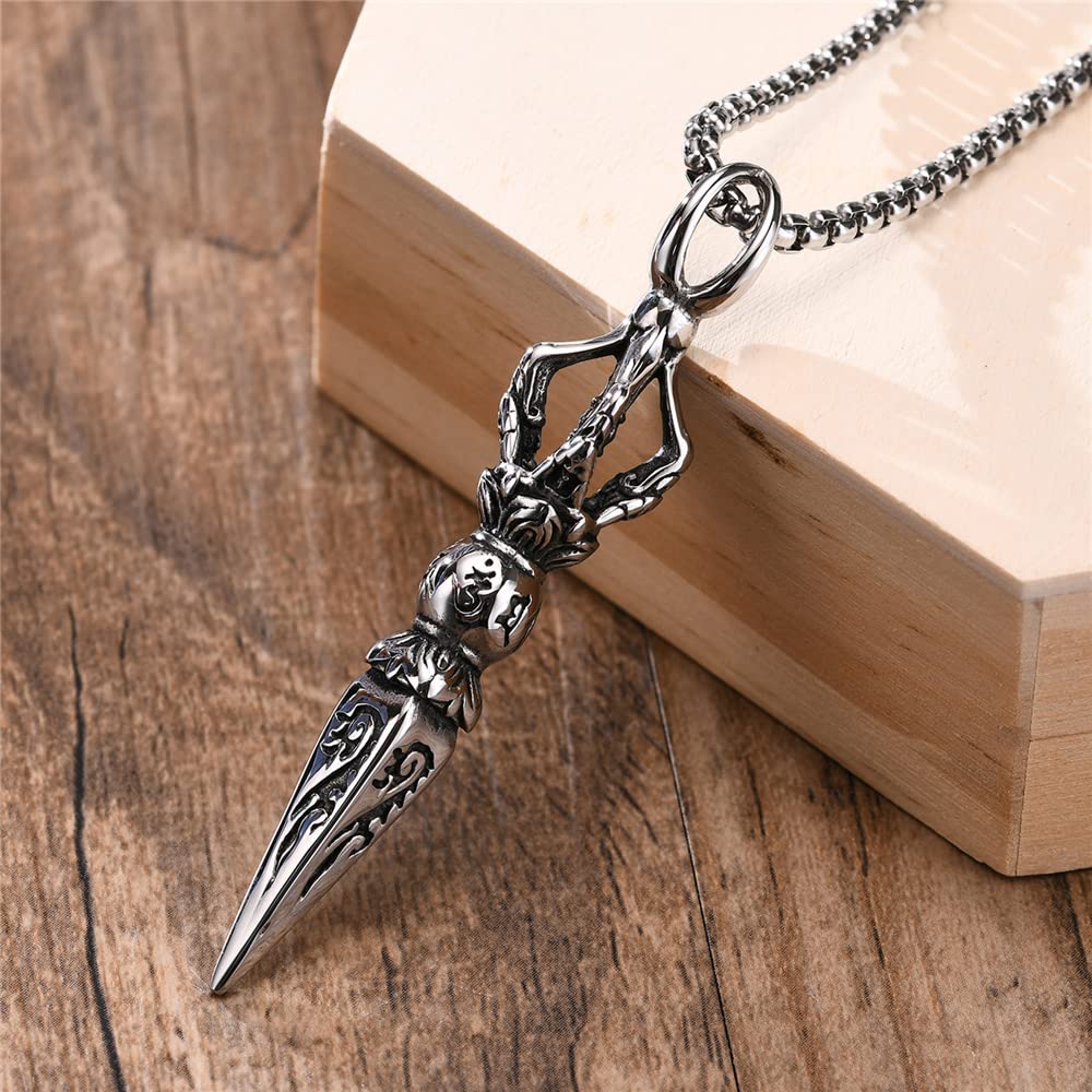 AIKESIWAI Evil warding off pendant Titanium steel pendant, Necklace for men,Falling magic pestle pendant, sacred object for warding off evil spirits (Silver)