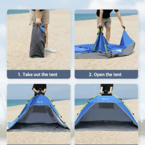 Glymnis Pop Up Beach Tent Sun Shade Shelter for 4 Person with UPF 50+ Easy Setup, 3 Ventilation Windows, Extended Floor Family Instant Beach Tent