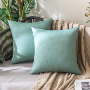 miulee pack of 2 outdoor decorative linen farmhouse throw pillow covers solid waterproof garden cushion cases for spring patio tent balcony couch sofa 18x18 inch teal