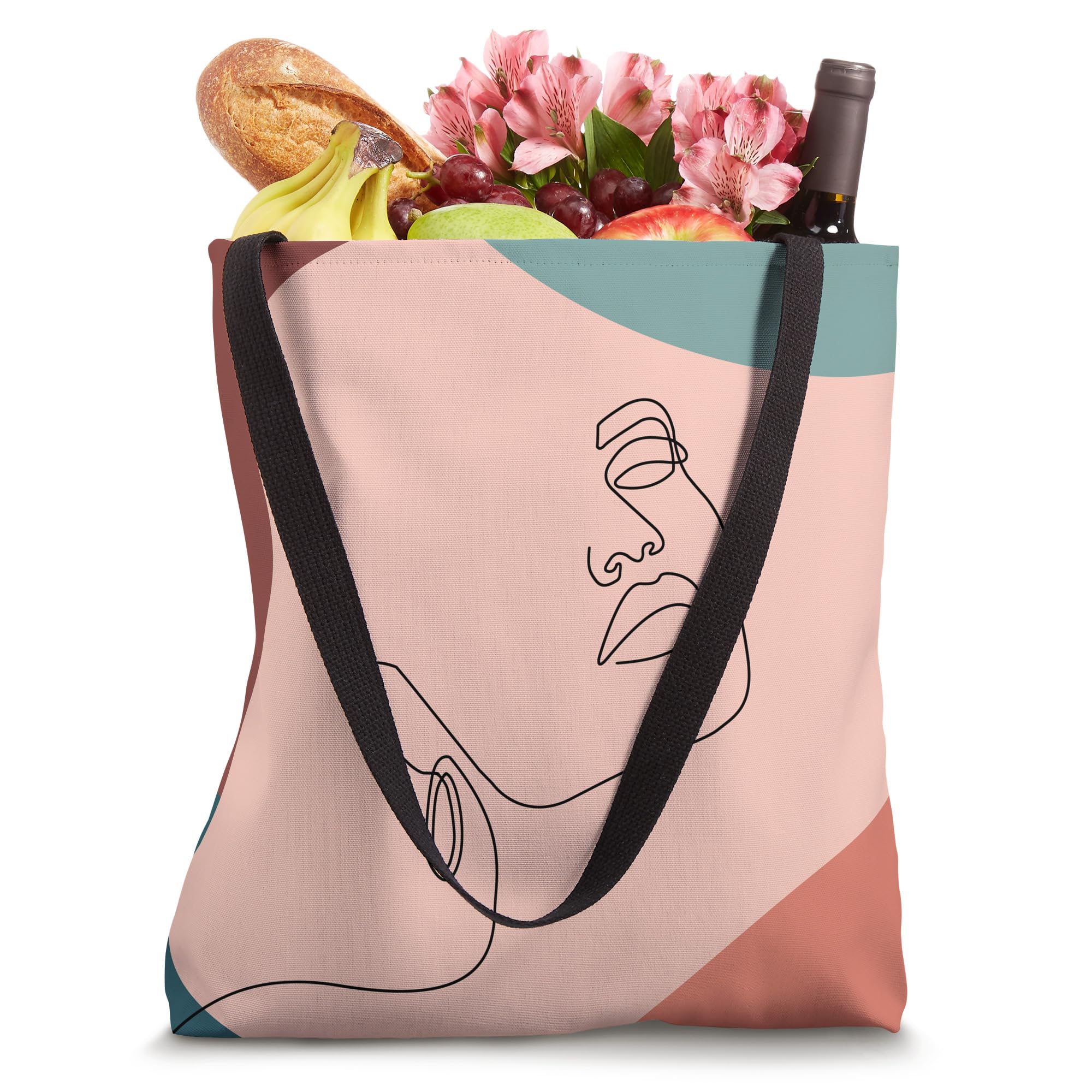 aesthetic minimalistic drawing female face Abstract line art Tote Bag