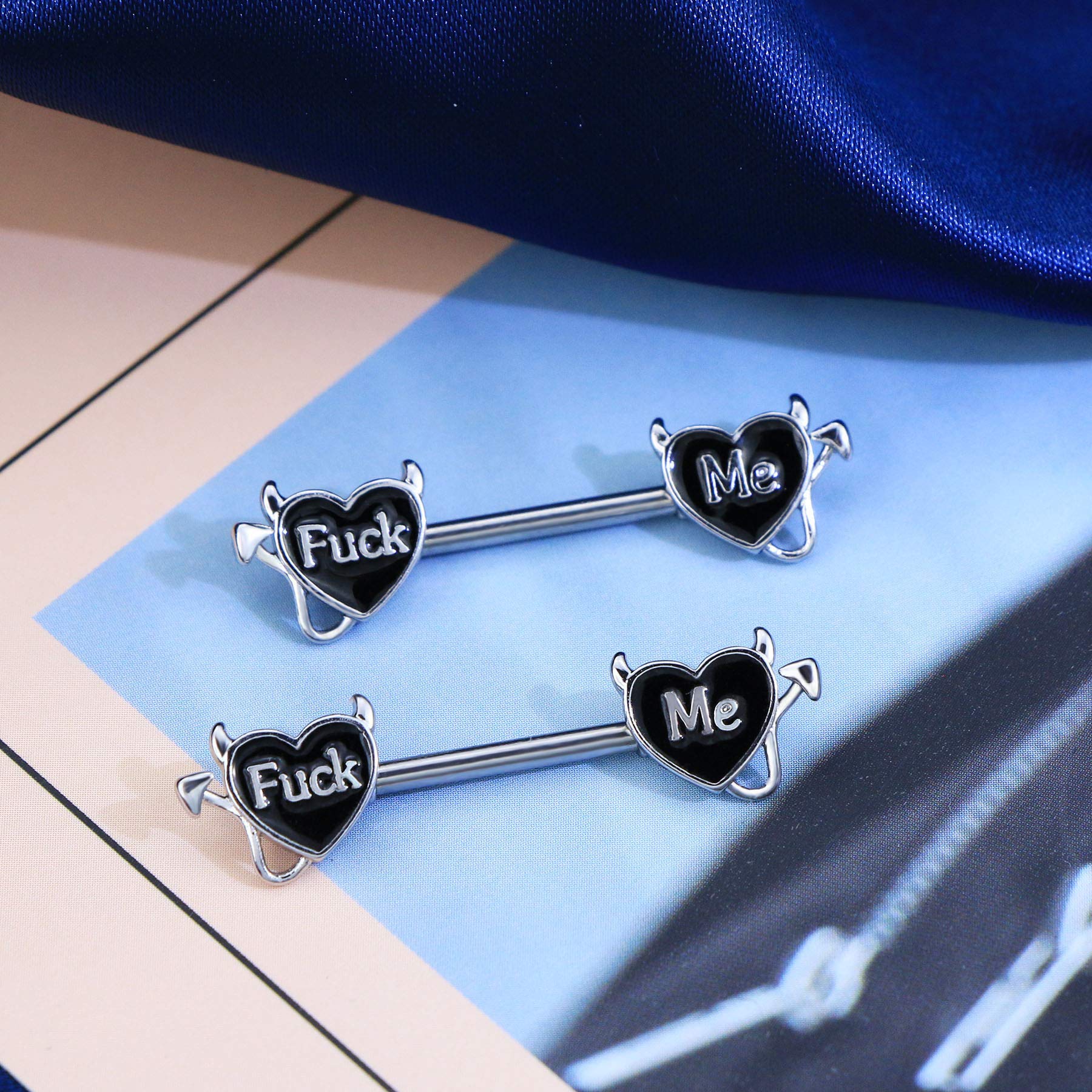 OUFER Devil Nipple Rings 4PCS 316L Letter Stainless Steel Nipplerings Barbells Nipple Piercing Jewelry for Women