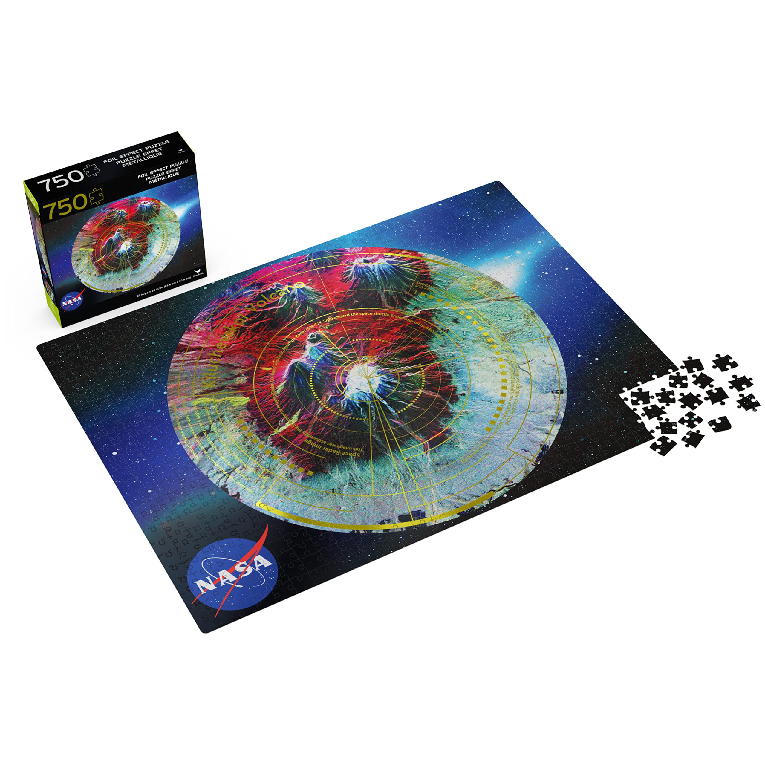 Spin Master NASA, 750-Piece Foil Effect Jigsaw Puzzle Kiluchevskoi Volcano Novelty Galaxy Astronaut Space Themed, for Kids and Adults Aged 12 and up