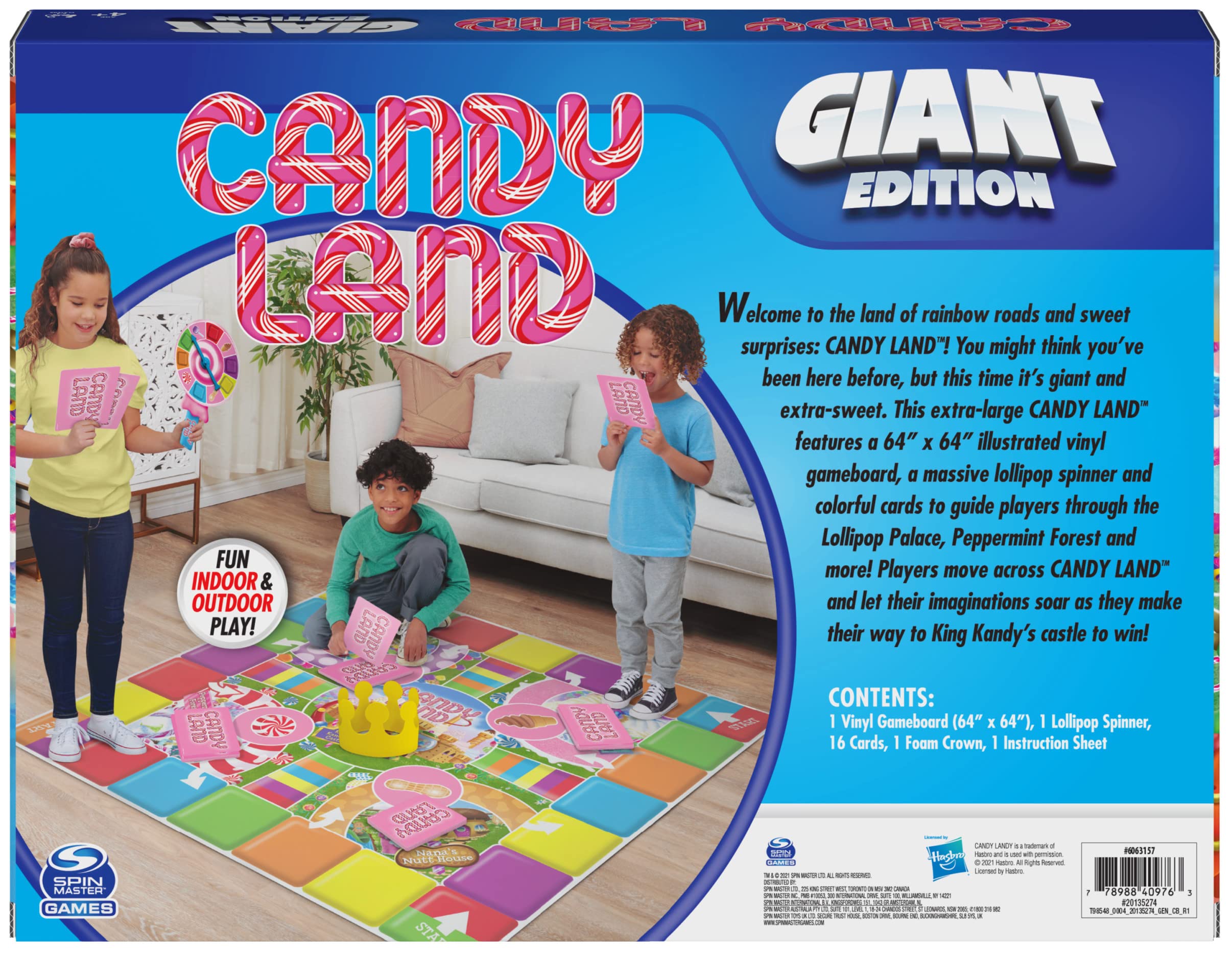 Giant Candy Land Game for Kids Party Board Game Indoor/Outdoor with Oversized Gameboard Summer Toy for Preschoolers, Kids, & Families Ages 4 and up