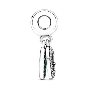 QeenseKc Lucky Four-Leaf Clover Dangle Charm St. Patrick's Day Crystal Bead for Pandora Charm Bracelet, Copper,Green