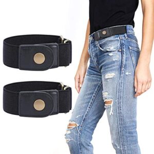 werforu unisex 2 pack buckle free belt for ladies men 2 loop no buckle stretch belt for jeans pants, black,fits 2 loop distance : 3"-6”