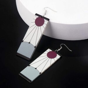 Anime Kamado Tanjiro Hanafuda Earrings - Kimetsu No Yaiba Tanjiro Earrings - Cosplay Accessories For Womens (Tanjiro, Acrylic, Hook)