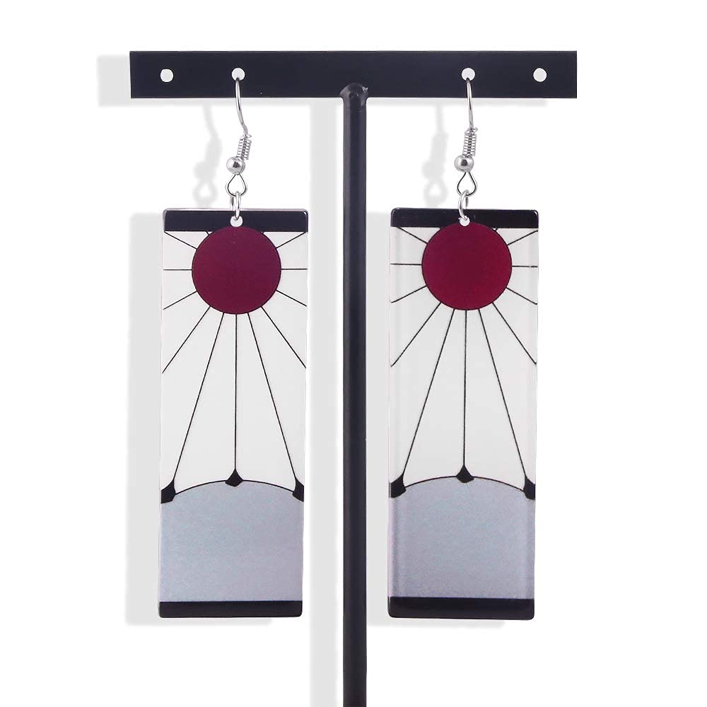 Anime Kamado Tanjiro Hanafuda Earrings - Kimetsu No Yaiba Tanjiro Earrings - Cosplay Accessories For Womens (Tanjiro, Acrylic, Hook)