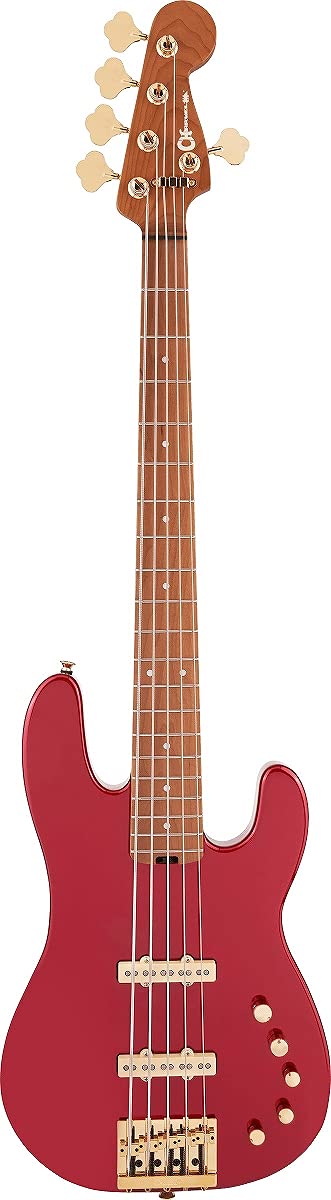 Charvel Pro-Mod San Dimas Bass Guitar JJ V, Caramelized Maple Fingerboard (Candy Apple Red)