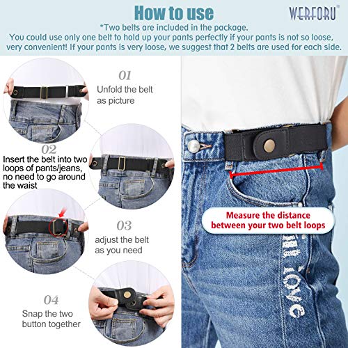 WERFORU Unisex 2 Pack Buckle Free Belt for Ladies Men 2 Loop No Buckle Stretch Belt for Jeans Pants, Black,Fits 2 loop distance : 3"-6”