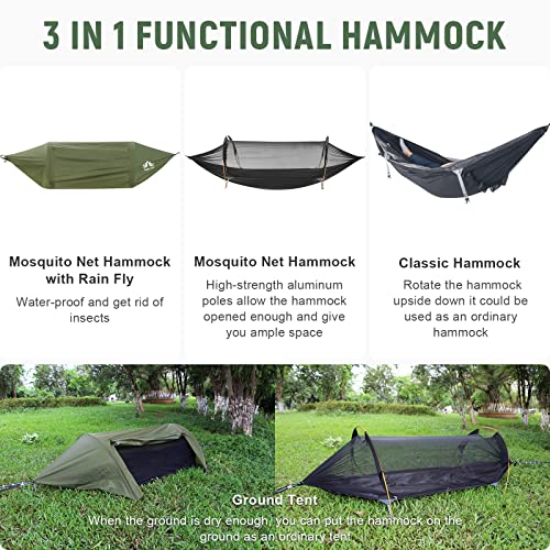 Night Cat Camping Hammock Tent with Mosquito Net and Rain Fly 1 Person Backpacking Bivvy Ground Tent with Tree Strap Swing Heavy Rain Waterproof Lightweight 440lbs