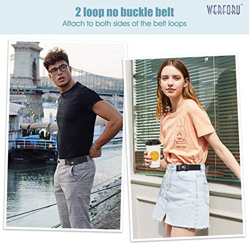 WERFORU Unisex 2 Pack Buckle Free Belt for Ladies Men 2 Loop No Buckle Stretch Belt for Jeans Pants, Black,Fits 2 loop distance : 3"-6”