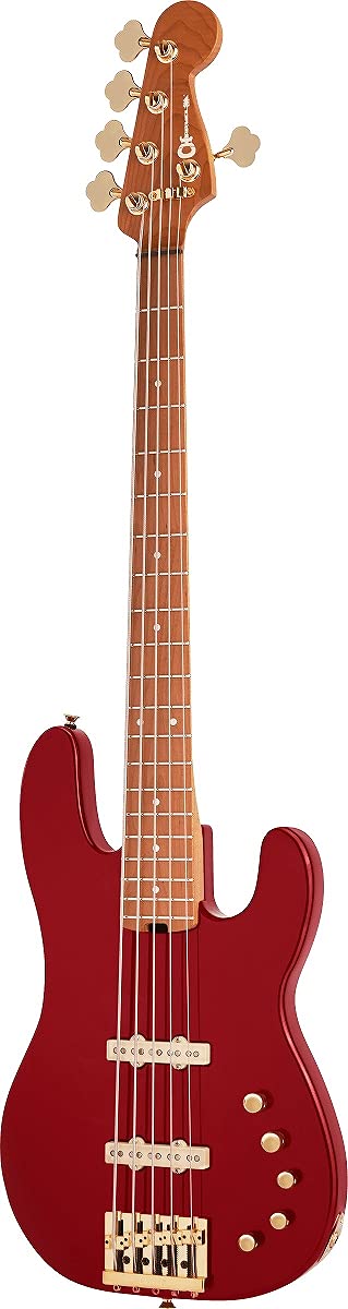 Charvel Pro-Mod San Dimas Bass Guitar JJ V, Caramelized Maple Fingerboard (Candy Apple Red)