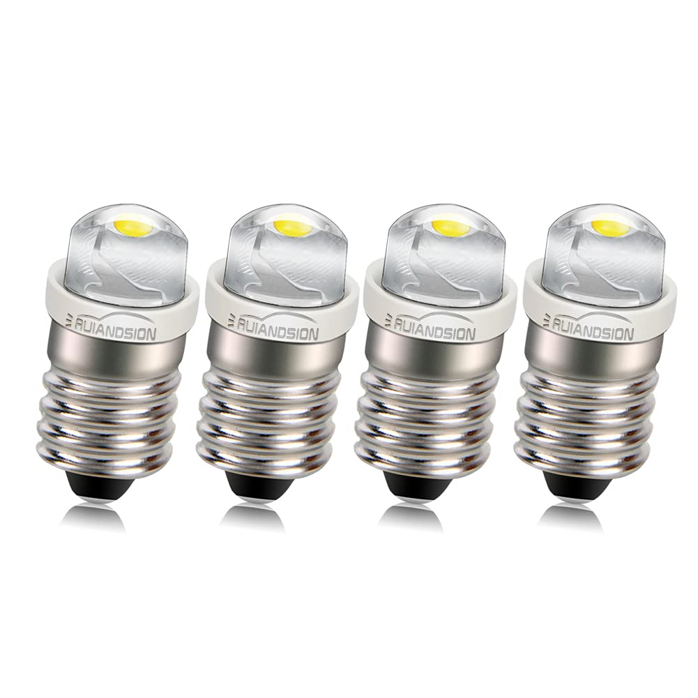 Ruiandsion 4pcs E10 LED Bulb DC 1.5V 0.5W 6000K White LED Bulb for Torch light Flashlight light,Negative Earth