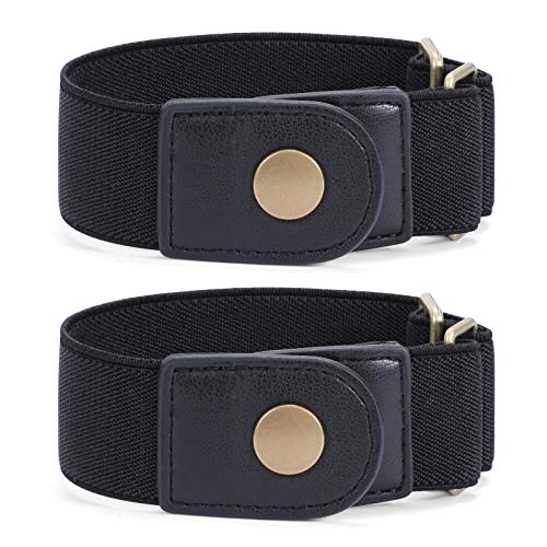 WERFORU Unisex 2 Pack Buckle Free Belt for Ladies Men 2 Loop No Buckle Stretch Belt for Jeans Pants, Black,Fits 2 loop distance : 3"-6”