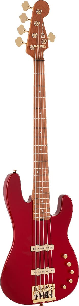 Charvel Pro-Mod San Dimas Bass Guitar JJ V, Caramelized Maple Fingerboard (Candy Apple Red)