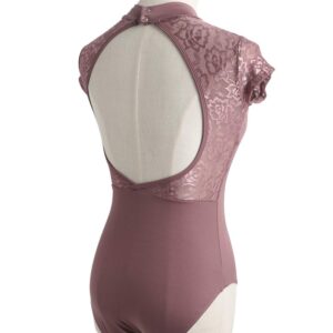 Cuulrite Women's Dance Leotards Lace Splice Open Back Gymnastics Leotard, Coffee, Medium