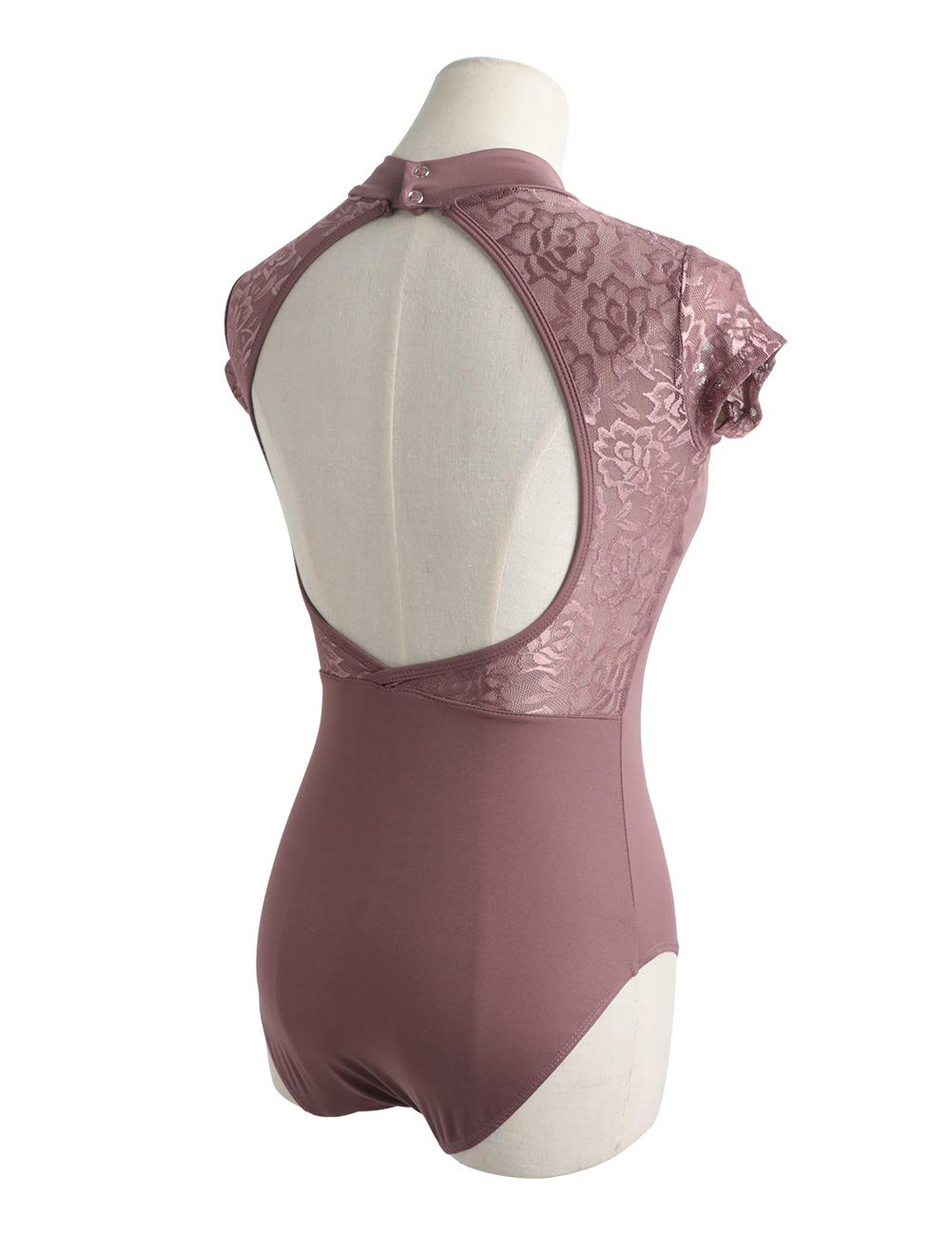 Cuulrite Women's Dance Leotards Lace Splice Open Back Gymnastics Leotard, Coffee, Medium