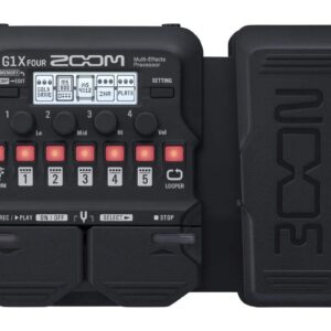 Zoom G1X Four Guitar Effects Processor with Built-In Expression Pedal - 70+ Built-in Effects, Amp Modeling, Looper, Rhythm Section, Tuner + 4x AA Batteries + Instrument Cable + Cleaning Cloth