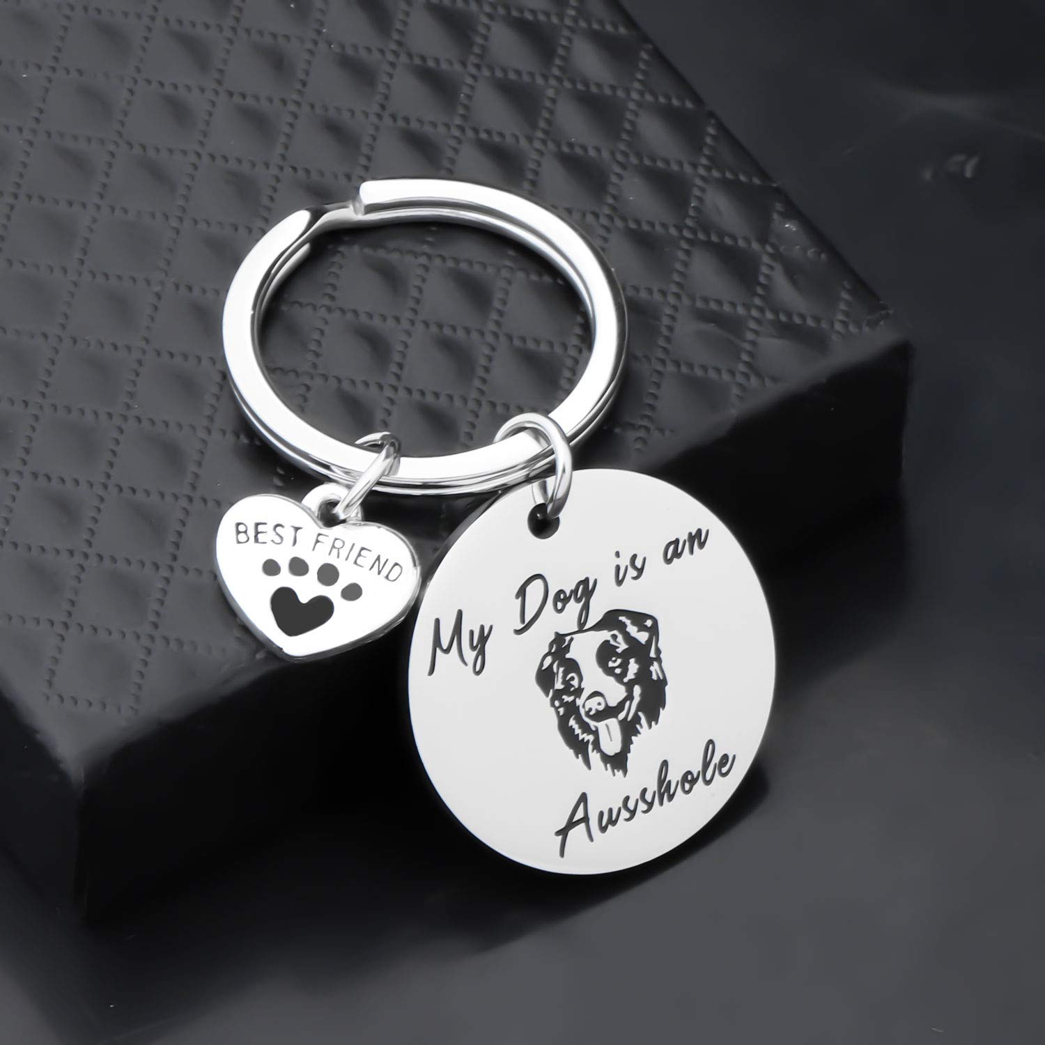 TIIMG Australian Shepherd Keychain Funny Dog Lover Gift My Dog Is An Ausshole Dog Aussie Gifts (My dog is an ausshole)