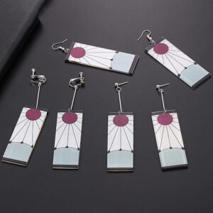 Anime Kamado Tanjiro Hanafuda Earrings - Kimetsu No Yaiba Tanjiro Earrings - Cosplay Accessories For Womens (Tanjiro, Acrylic, Hook)